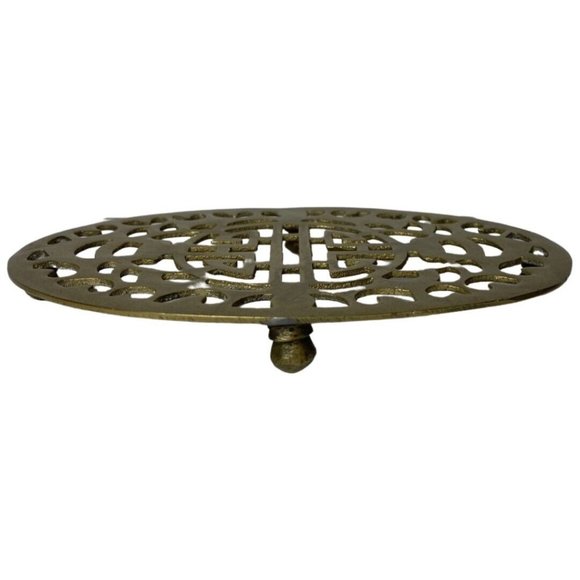 Accents | Vintage Trivet Solid Brass Ornate Chinese Character Oval ...